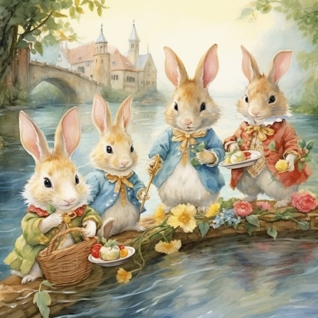 Bunny Rabbit Play Time Watercolor Clip Art Sublimation Graphics 4 JPG ...