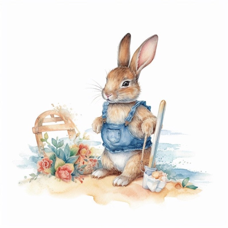 Bunny Rabbit on the Beach Coastal Clipart Clip Art 8 PNG Format Instant ...