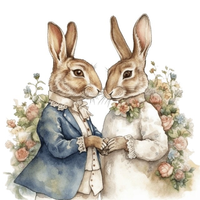 Cute Bunny Rabbit Bride and Groom Wedding Clip Art 4 PNG Card - Etsy
