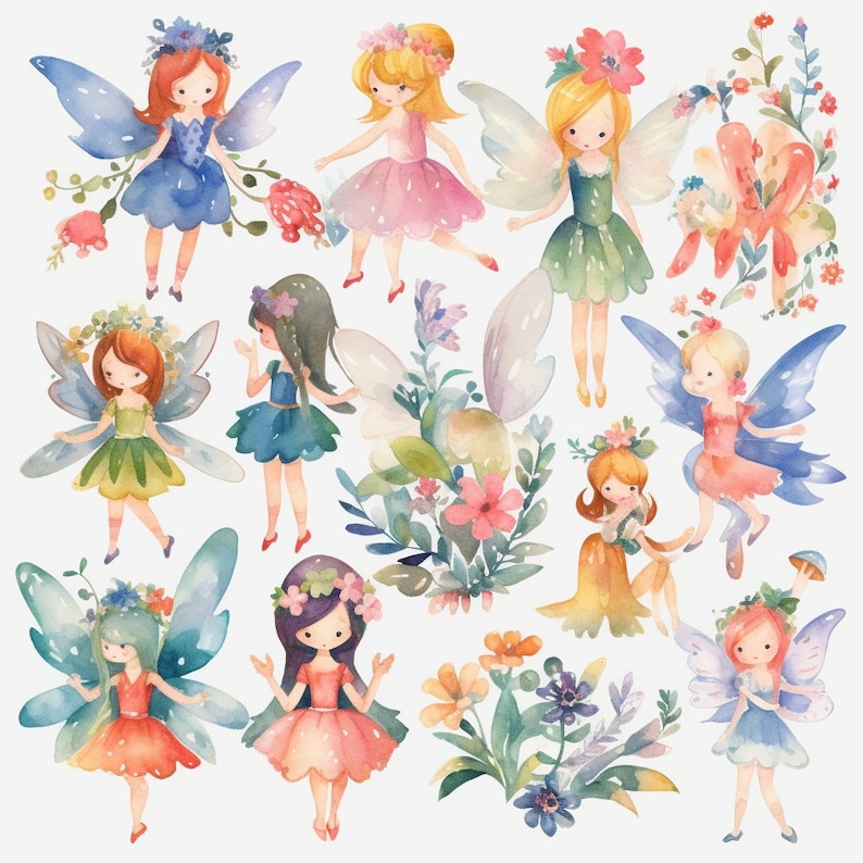 Watercolor Fairies Clipart 8 High Quality JPG Watercolor Art Digital ...