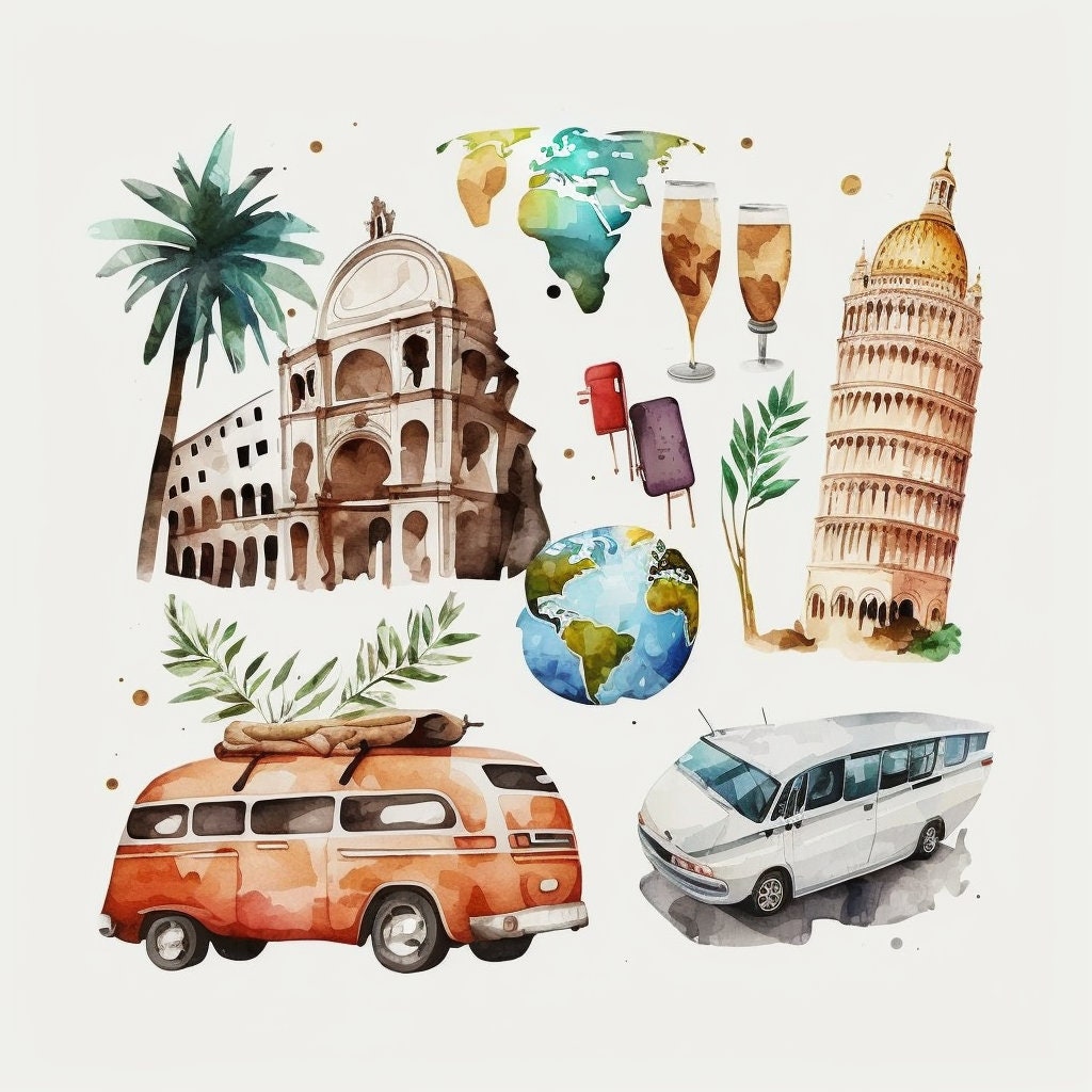 Travel Watercolor Clipart 8 High Quality JPG Watercolor Art - Etsy
