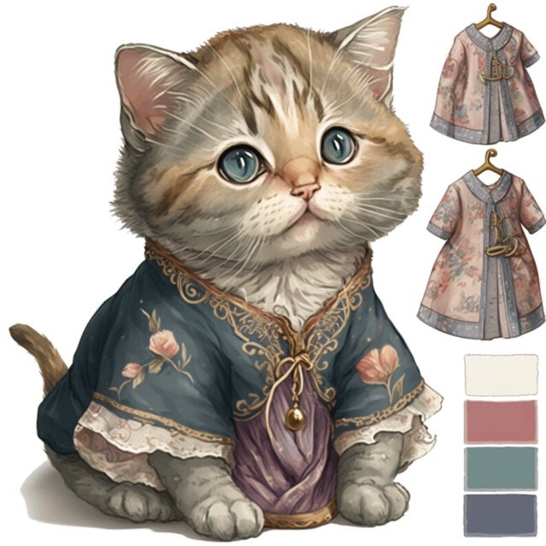 Baroque Kitten Kitty Cat Bunny Rabbit Clipart Sublimation Graphics ...