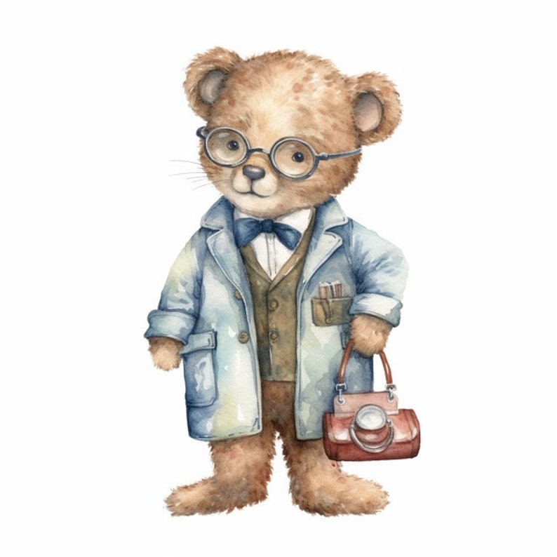 Doctor Teddy Bear Watercolor Clipart 8 High Quality JPG, Digital ...