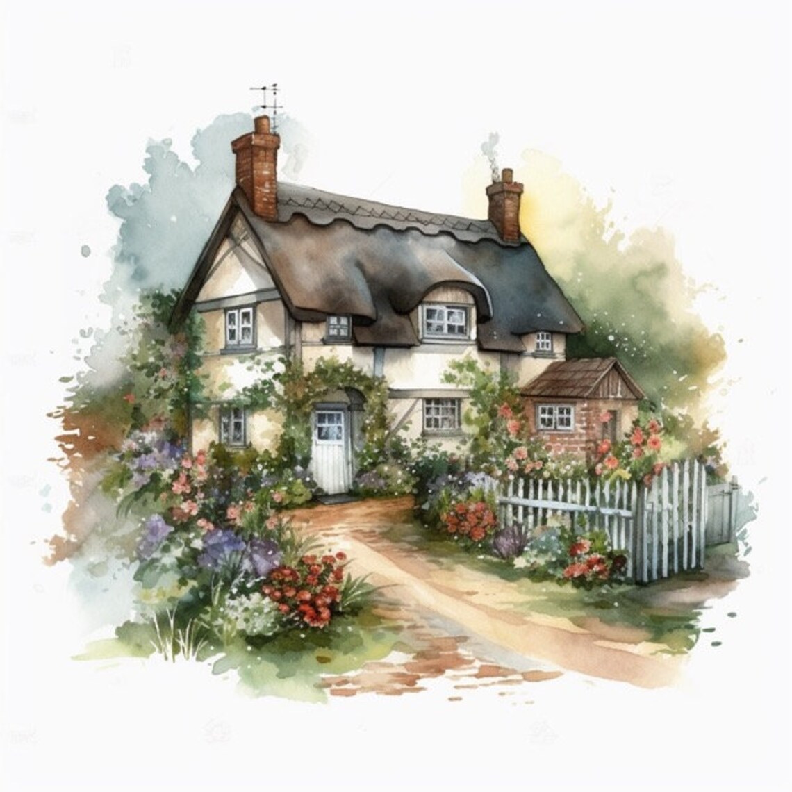 British Cottage Cottages Clipart 8 High Quality JPG Watercolor Art ...