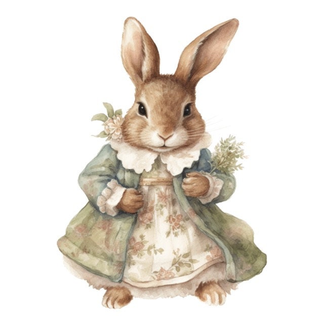 Vintage Bunny Rabbit Watercolor Clip Art Sublimation Graphics - Etsy