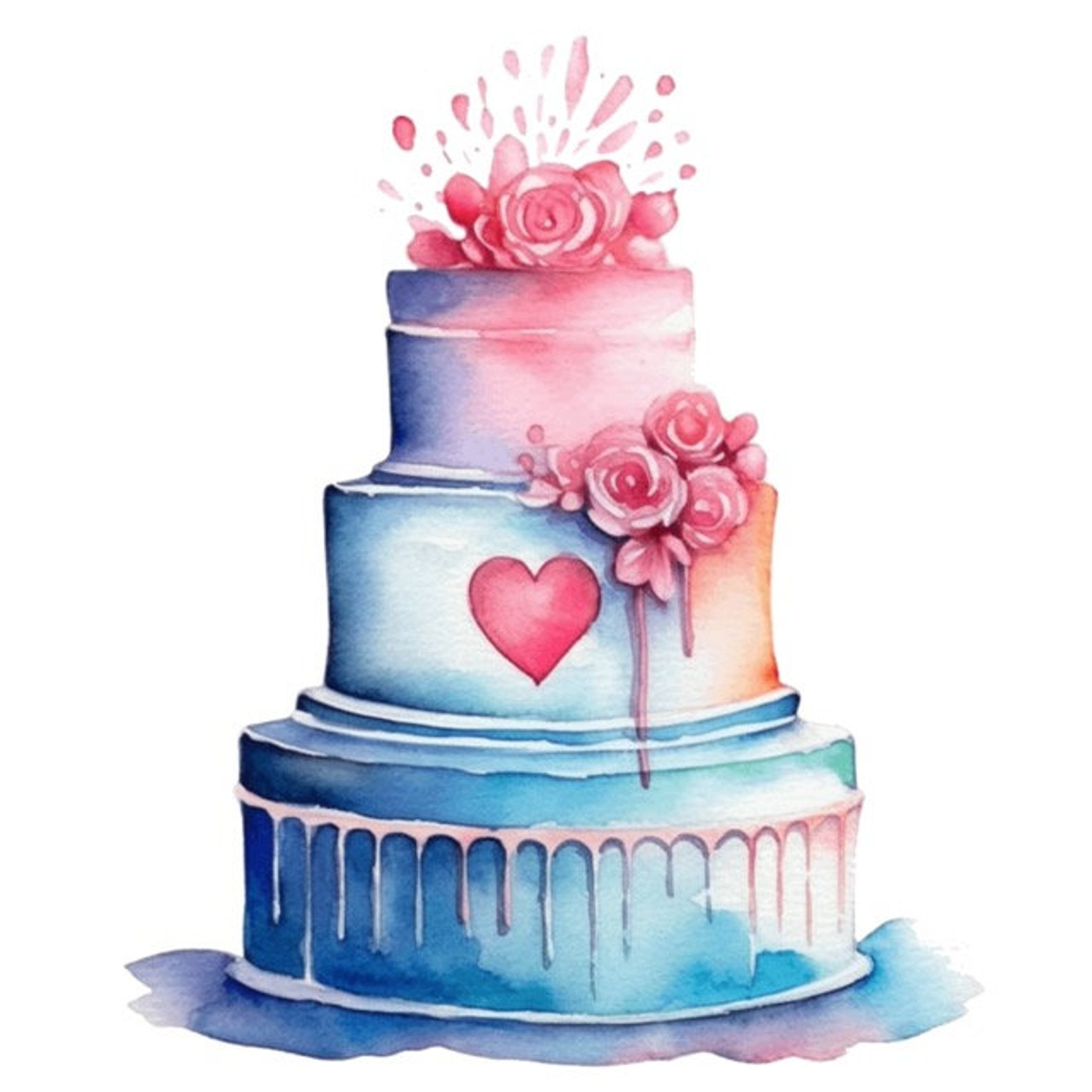 Wedding Cake Watercolor Clipart 4 High Quality PNG, Digital Download ...
