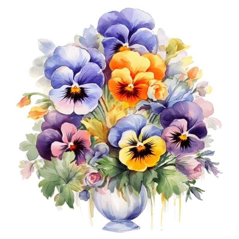 Pansy Flowers Bouquet Watercolor Clipart 4 High Quality PNG Transparent ...