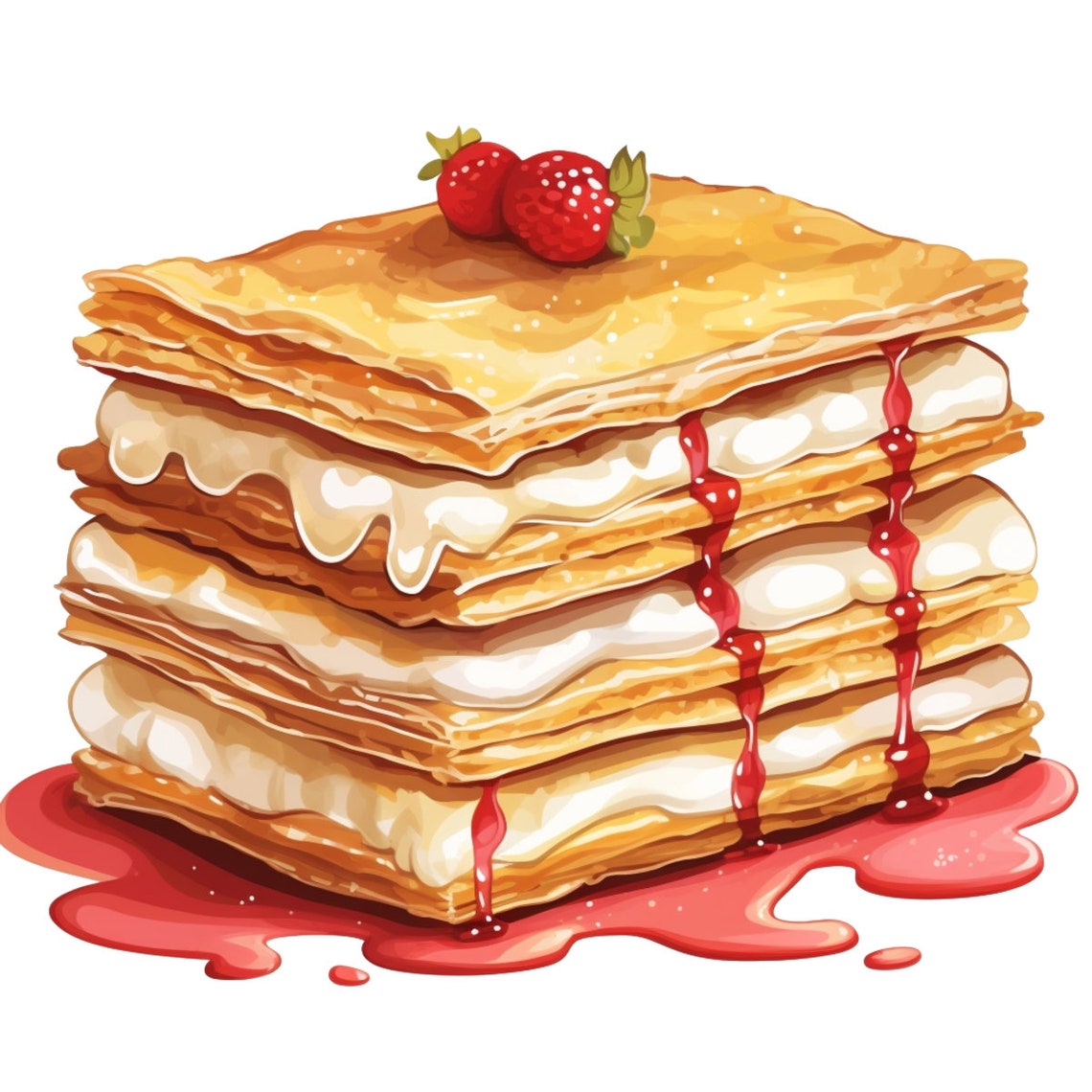 French Mille Feuille Pastry Watercolor Clip Art 4 High Quality PNG ...