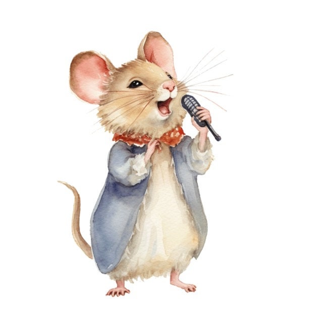 Cute Opera Singing Mouse With Flowers Watercolor Clip Art 4 PNG Format ...