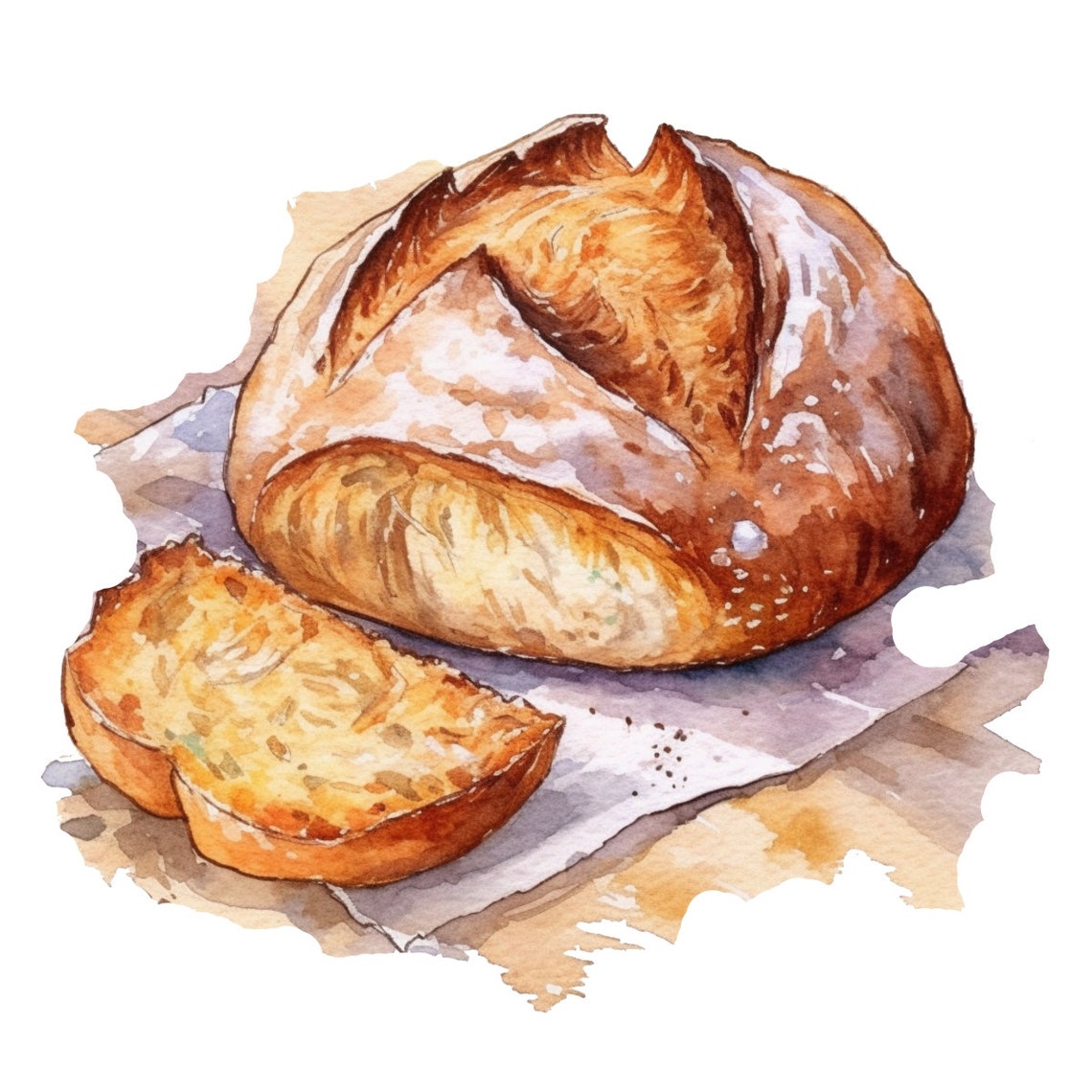 Sourdough Bread Watercolor Clip Art 4 High Quality (Download Now) - Etsy