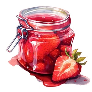 Strawberry Preserves Jam Watercolor Clipart 4 High Quality PNG ...