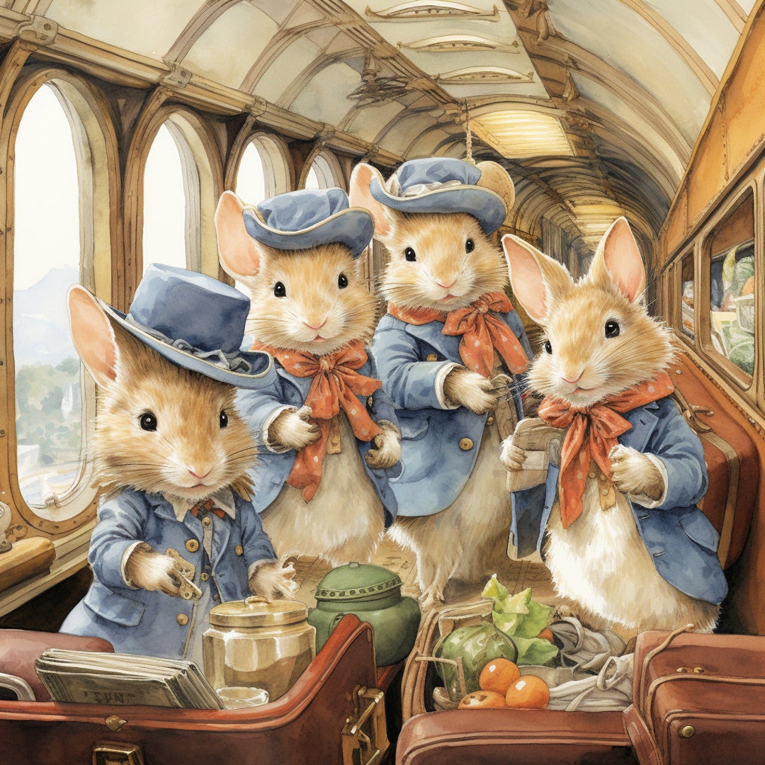 Bunny Rabbits Travel Train Clip Art 4 High Quality JPG Card Making ...