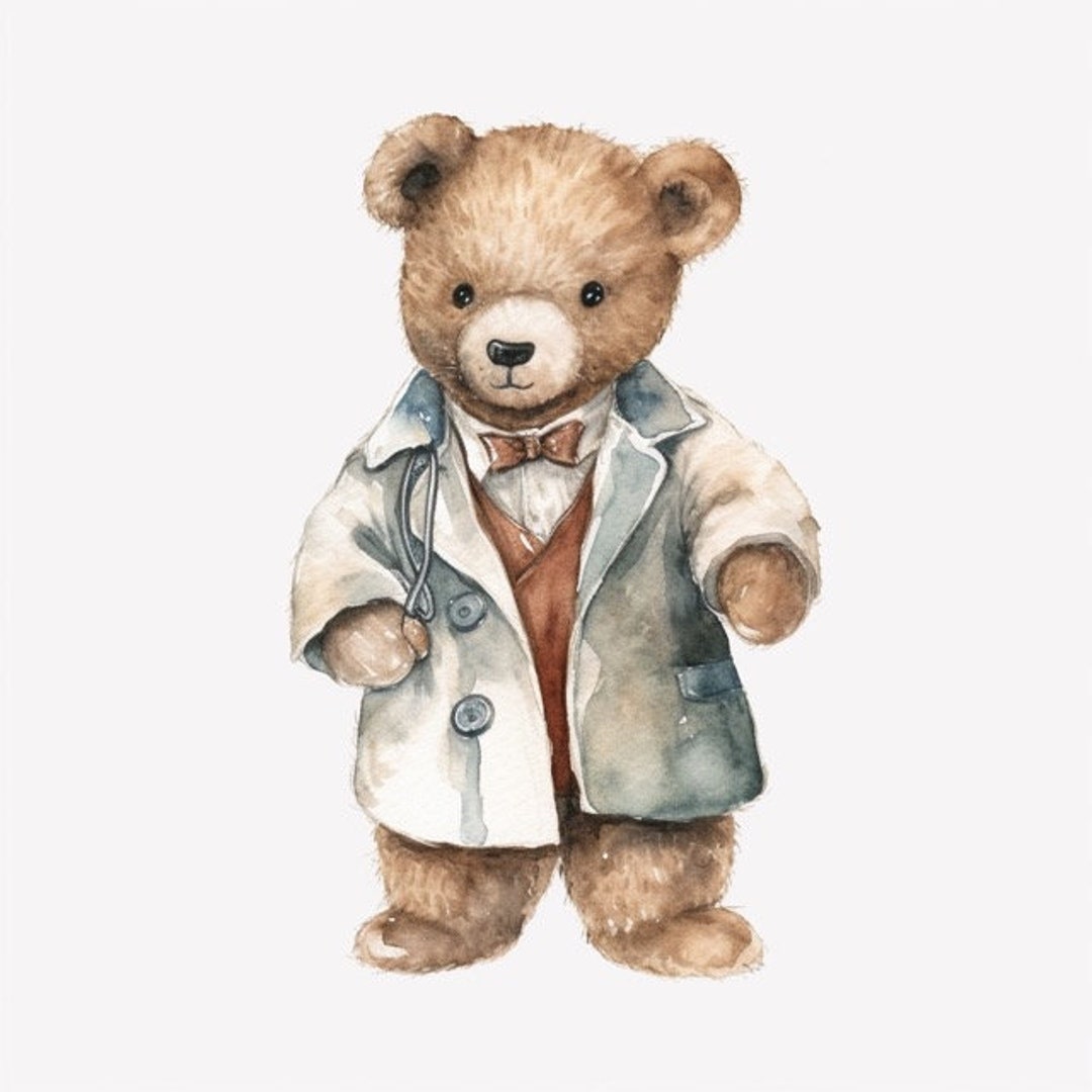 Doctor Teddy Bear Watercolor Clipart 8 High Quality JPG, Digital ...