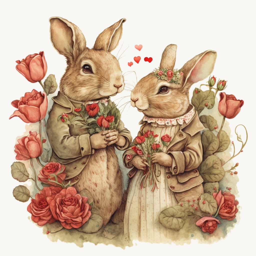 Valentines Day Bunny Rabbit Clip Art Sublimation Graphics 4 JPG Mix ...