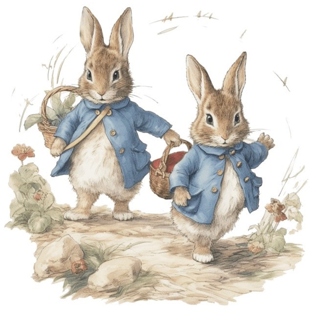 Twin Bunny Rabbits Birthday Card Watercolor Clip Art Sublimation ...