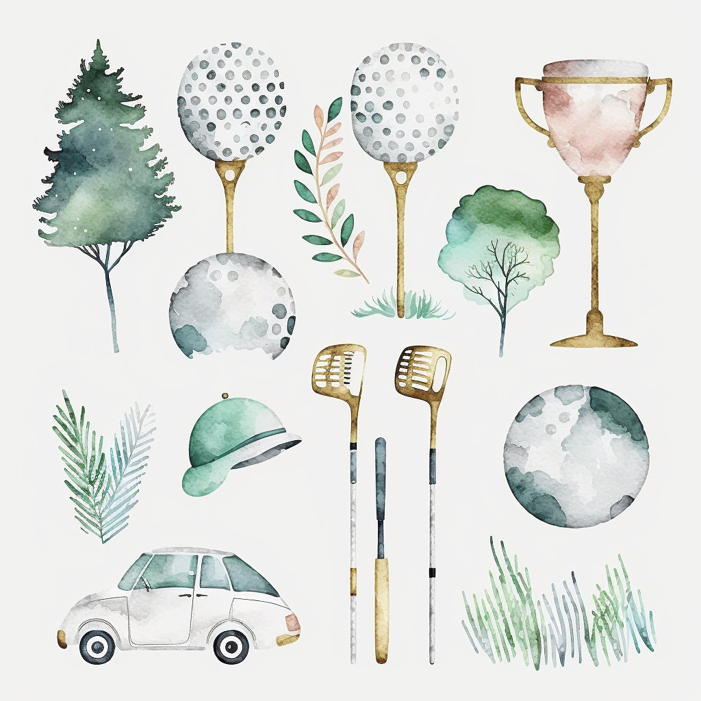 Golf Watercolor Clip Art 8 High Quality PNG Transparent - Etsy