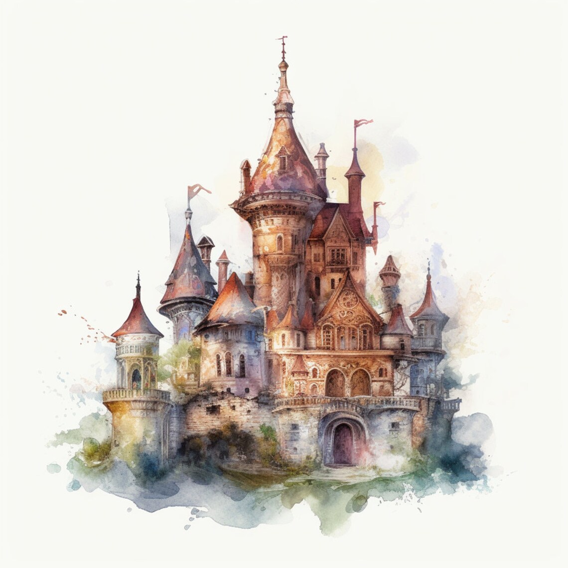 Watercolor Castles Clipart 8 High Quality JPG Watercolor Art - Etsy