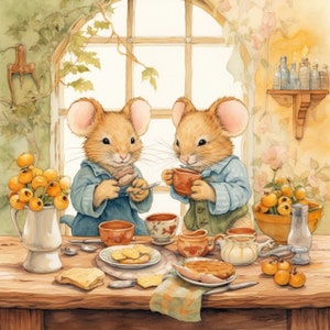 Mice Lunch Party Watercolor Clip Art 4 JPG Mix Media Card Making ...