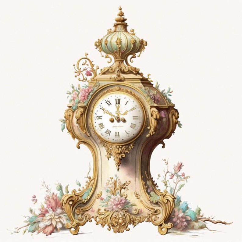 Antique French Clock Watercolor Clipart 8 High Quality JPG - Etsy