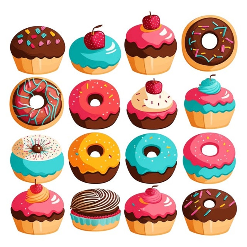 Cupcakes & Donuts Watercolor Clipart 4 High Quality PNG Transparent ...