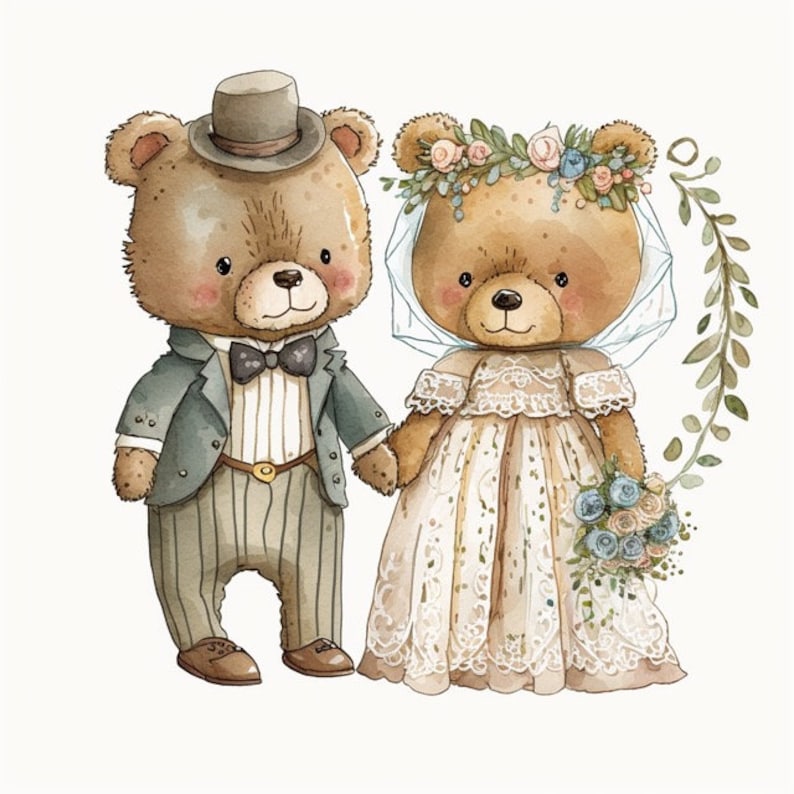 Teddy Bear Groom and Bride Wedding Clipart 8 High Quality JPG ...