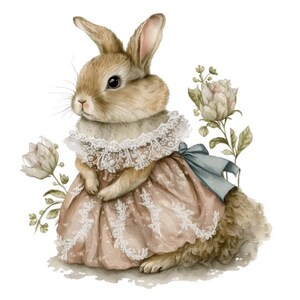 Baroque Bunny Rabbit Clip Art Sublimation Graphics Watercolor 4 High ...