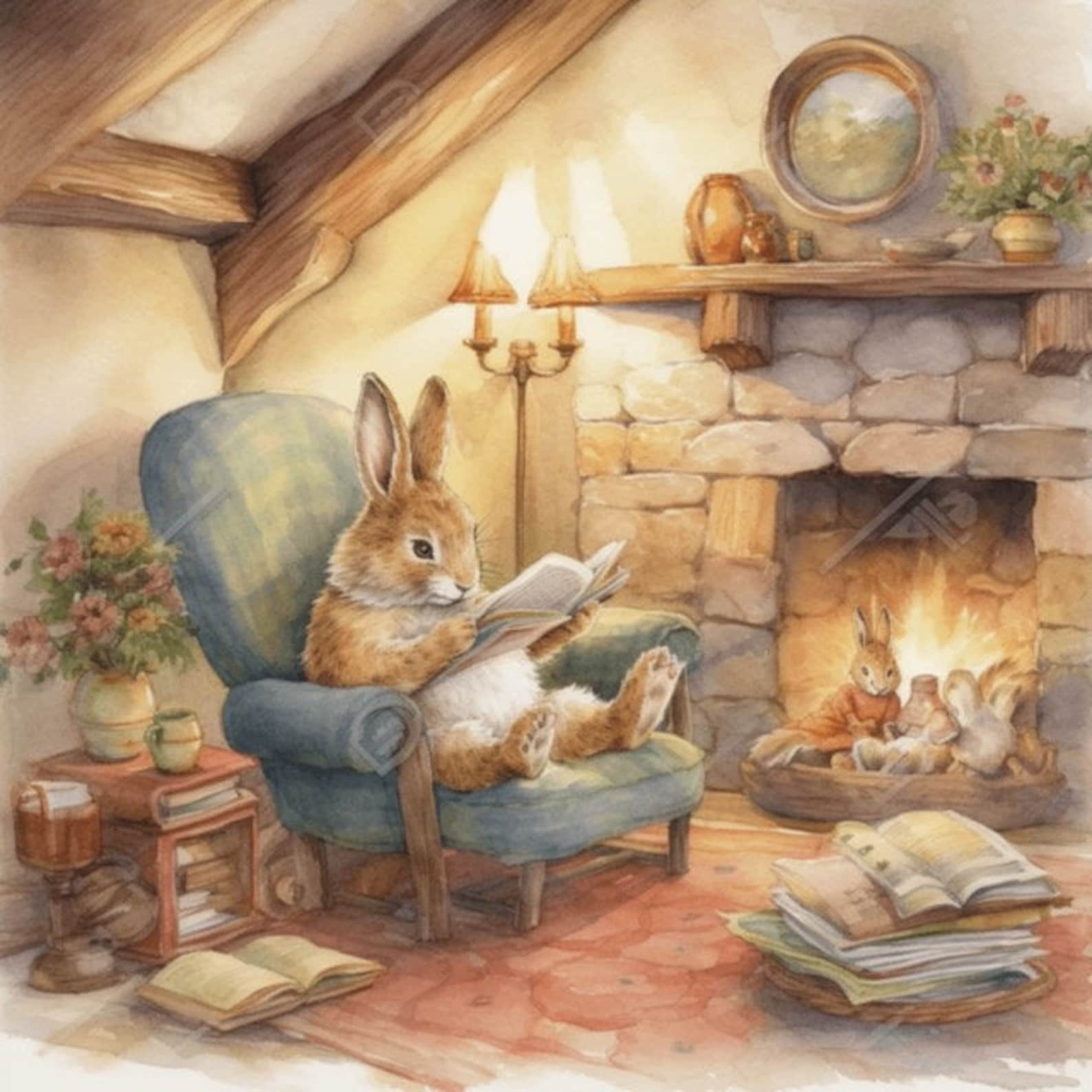 Story Time Bunny Rabbit Tree House Clip Art 4 PNG Card Making - Etsy