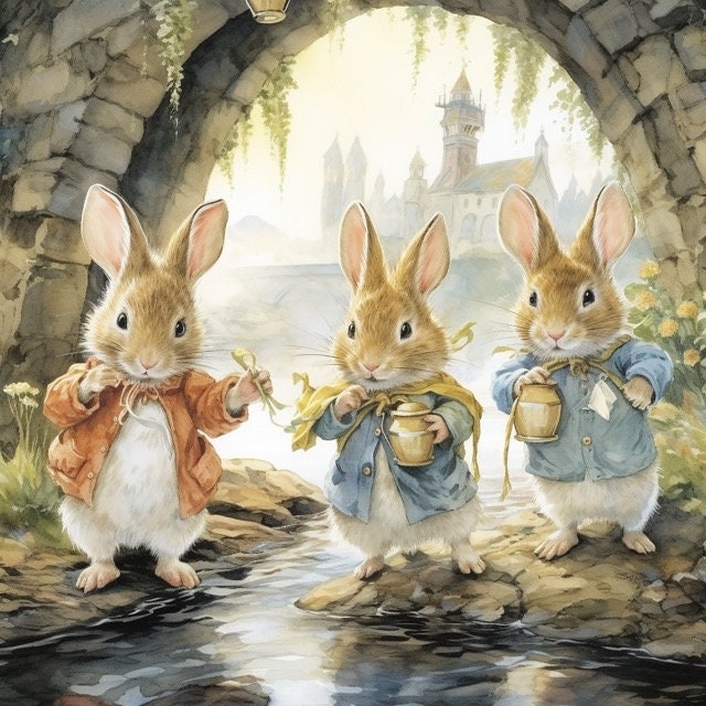 Bunny Rabbit Play Time Watercolor Clip Art Sublimation - Etsy