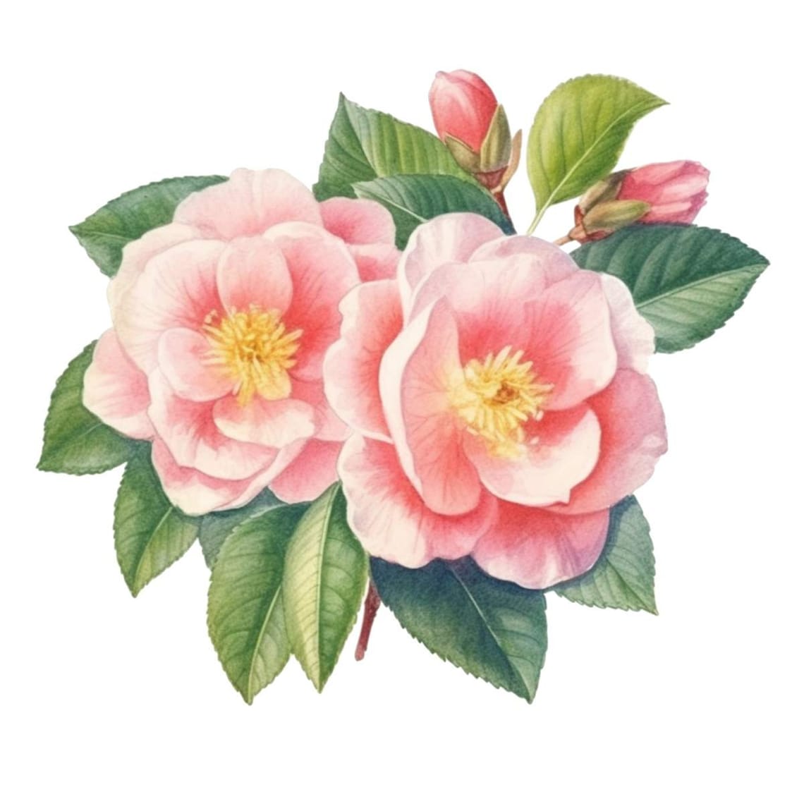 Camellia Flower Floral Bouquet Watercolor Clip Art 4 High - Etsy