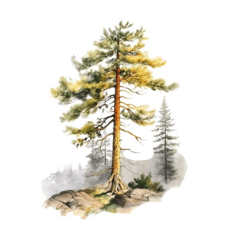 Pine Tree Watercolor Clip Art 4 High Quality PNG Format Instant ...