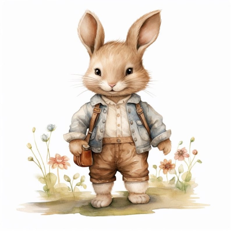 Bunny Rabbit Hiking Watercolor Clip Art 4 PNG Files Mix Media Paper ...