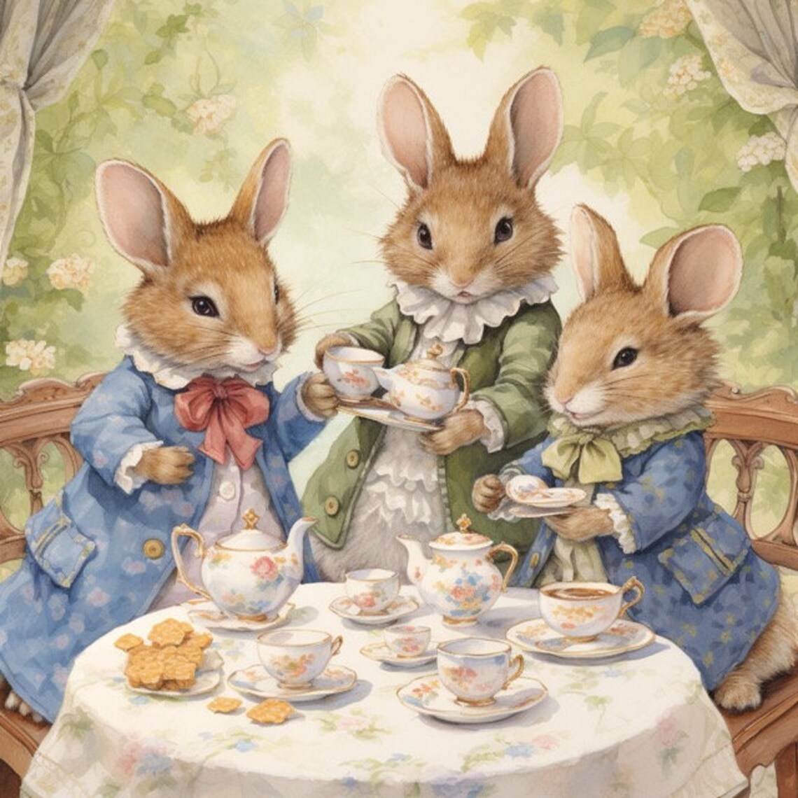 Bunny Rabbit Tea Time Watercolor Clip Art Sublimation Graphics 4 JPG ...