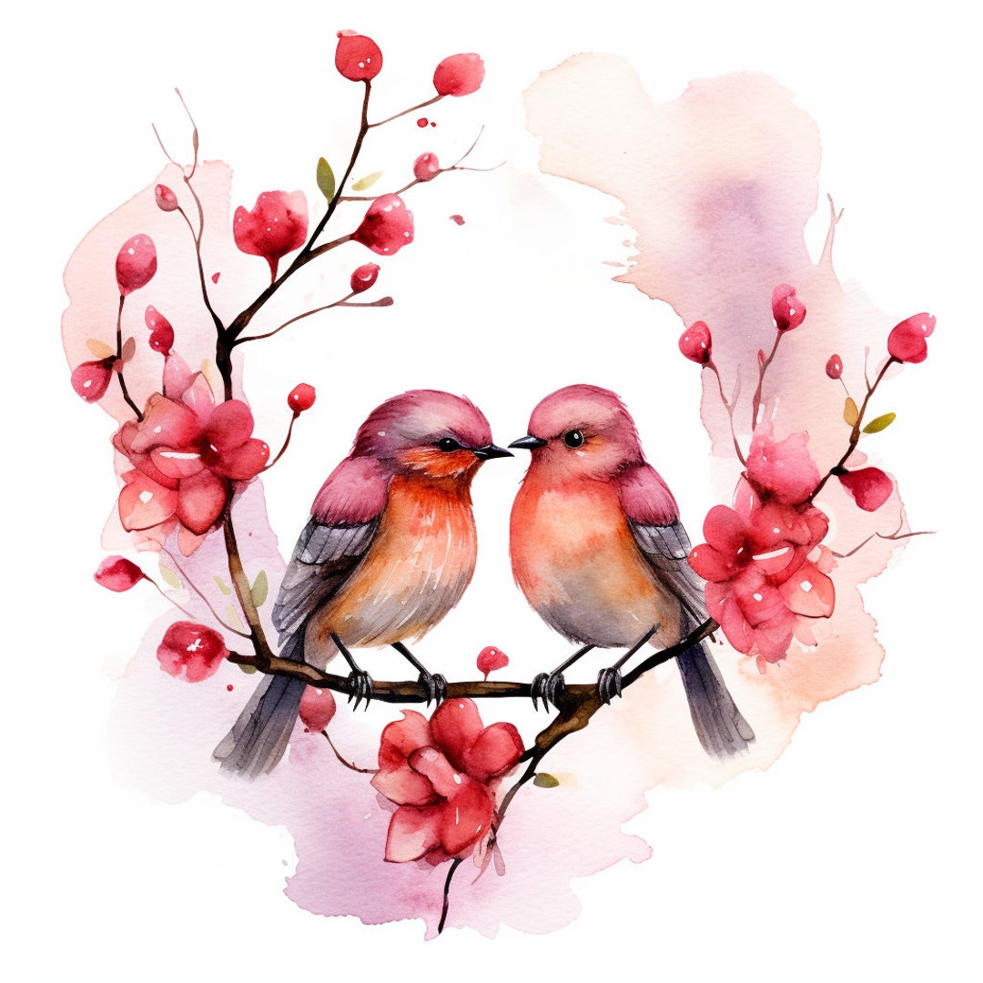 Valentines Day Love Birds Clip Art Sublimation Graphics 4 JPG Mix Media ...