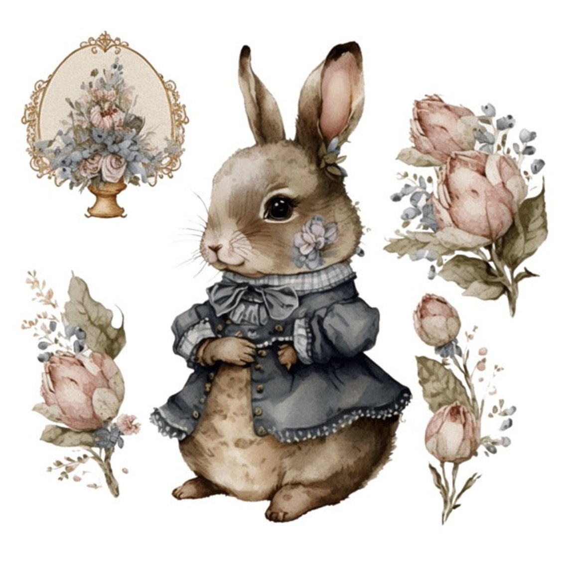 Baroque Bunny Rabbit Sublimation Graphics Watercolor Clip Art - Etsy
