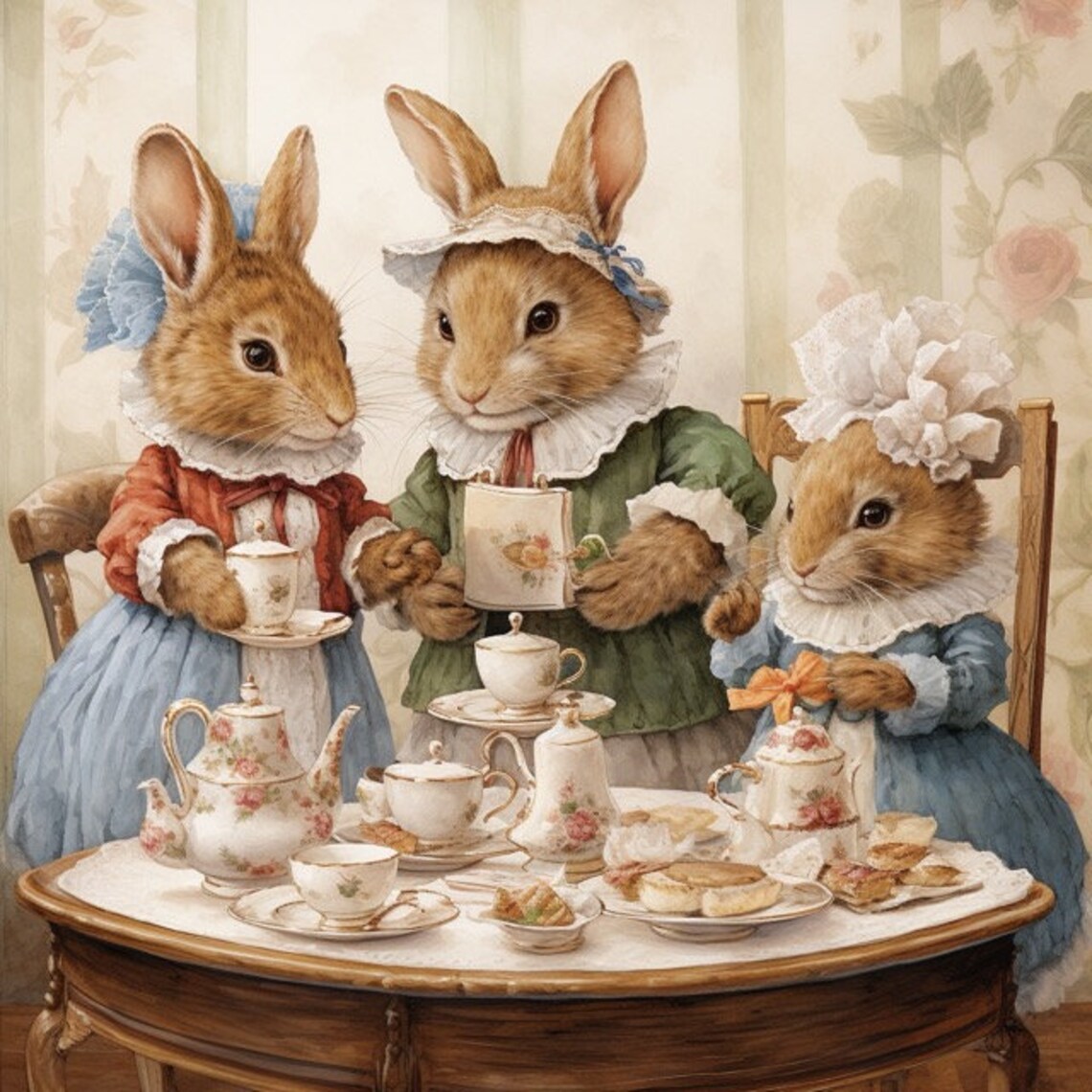 Bunny Rabbit Tea Time Watercolor Clip Art Sublimation Graphics - Etsy