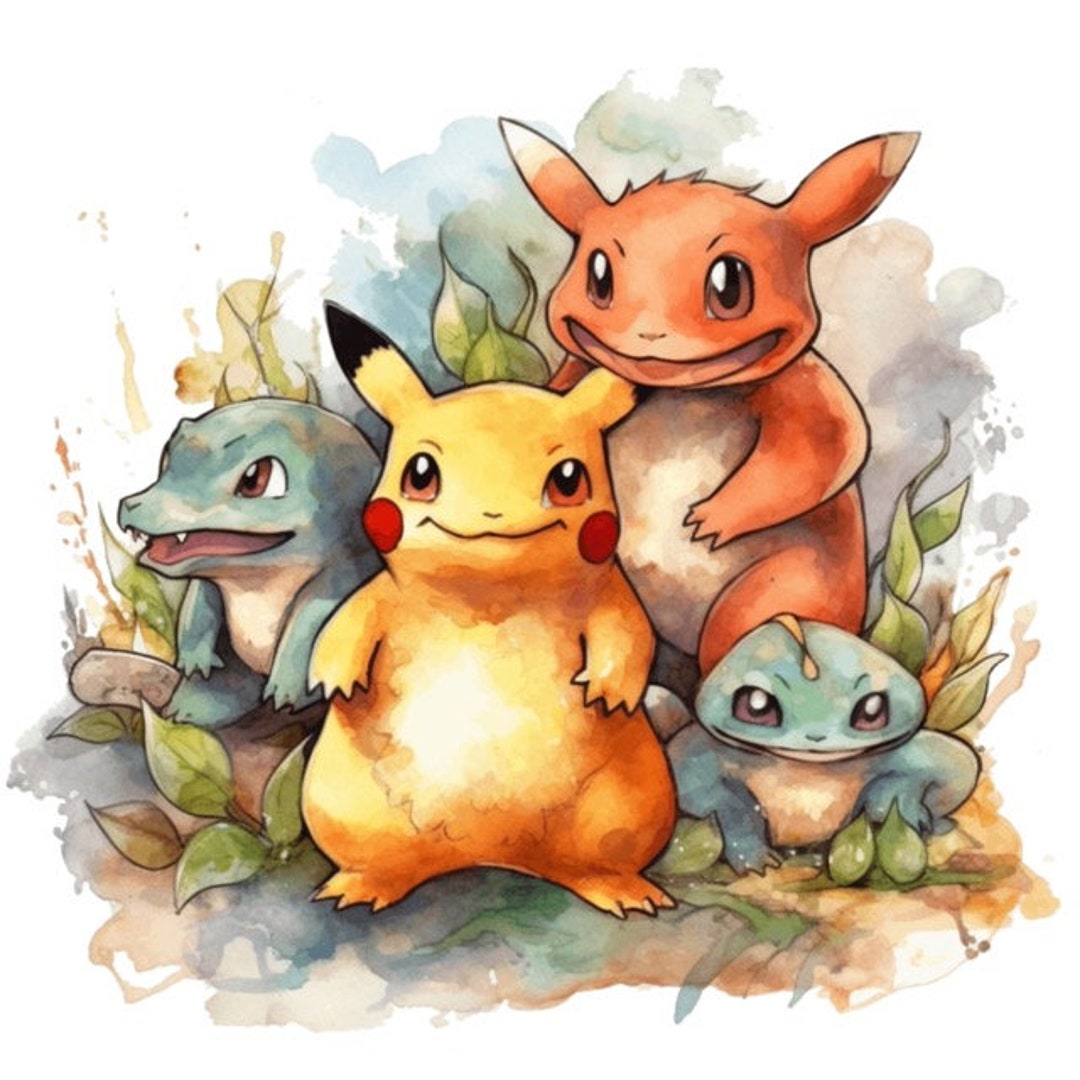 Pokemon, Pikachu Watercolor Clip Art 4 High Quality PNG Format Instant ...