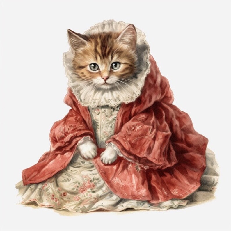 Elizabethan Kitty Cat Kitten Watercolor Clipart 8 High Quality - Etsy