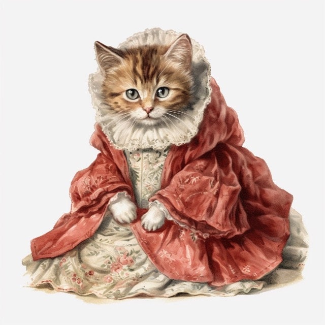 Elizabethan Kitty Cat Kitten Watercolor Clipart 8 High Quality - Etsy