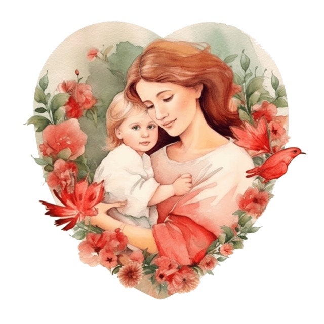 Mother's Day Heart Floral Flowers Watercolor Clip Art 4 High Quality ...