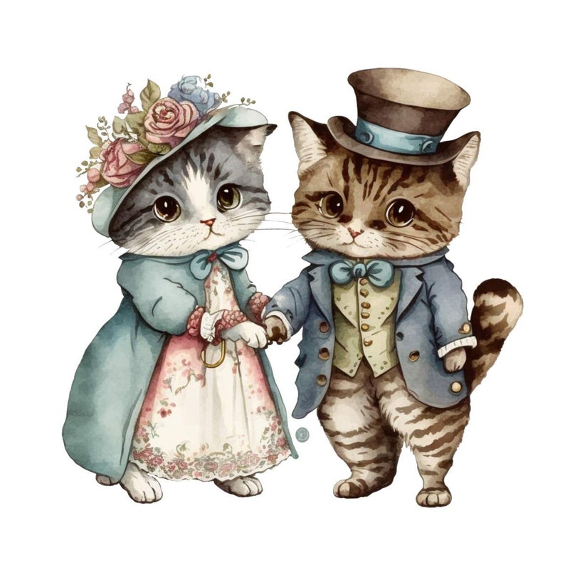 Kitty Cat Kitten Couple Watercolor Clip Art 4 High Quality PNG - Etsy