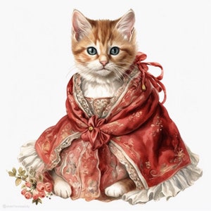 Elizabethan Kitty Cat Kitten Watercolor Clipart 8 High Quality JPG ...
