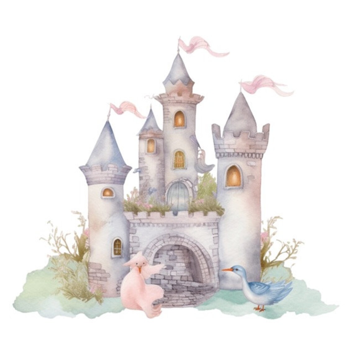Princess Castle Watercolor Clip Art 4 High Quality PNG Format Instant ...