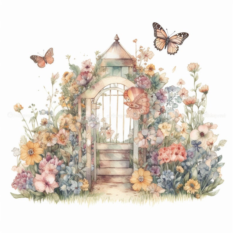 Summer Butterfly Garden Clipart 8 High Quality JPG Watercolor - Etsy