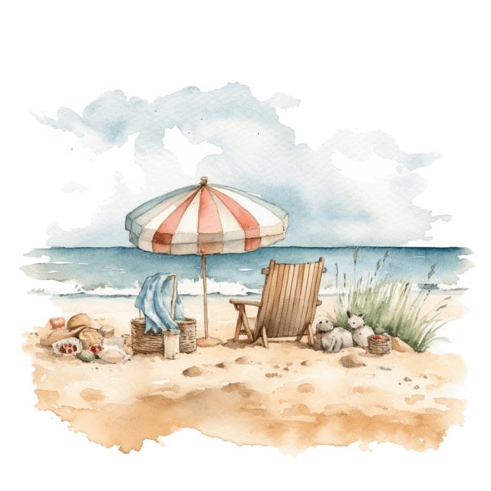 Tropical Coastal Ocean Beach Watercolor Clip Art 4 High Quality PNG ...