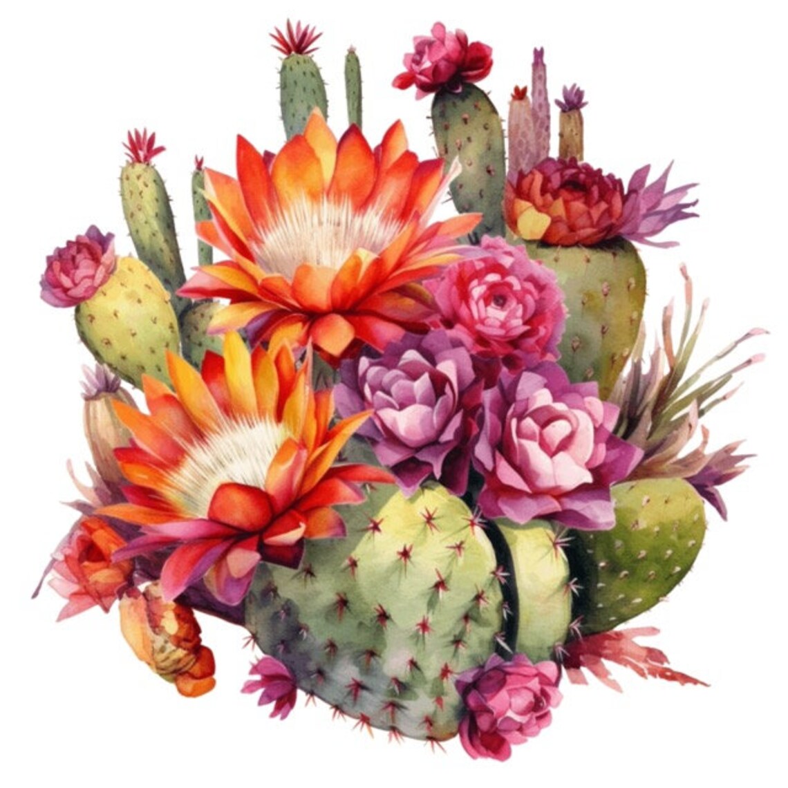 Cactus Flower Arrangement Watercolor Floral Sublimation - Etsy