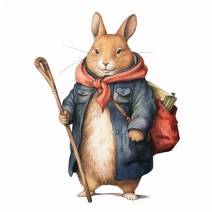 Bunny Rabbit Hiking Watercolor Clip Art 4 PNG Files Mix Media Paper ...