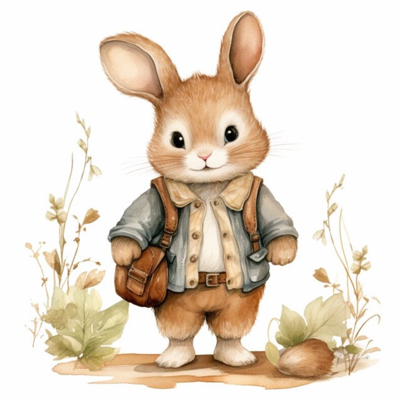 Bunny Rabbit Hiking Watercolor Clip Art 4 PNG Files Mix Media Paper ...