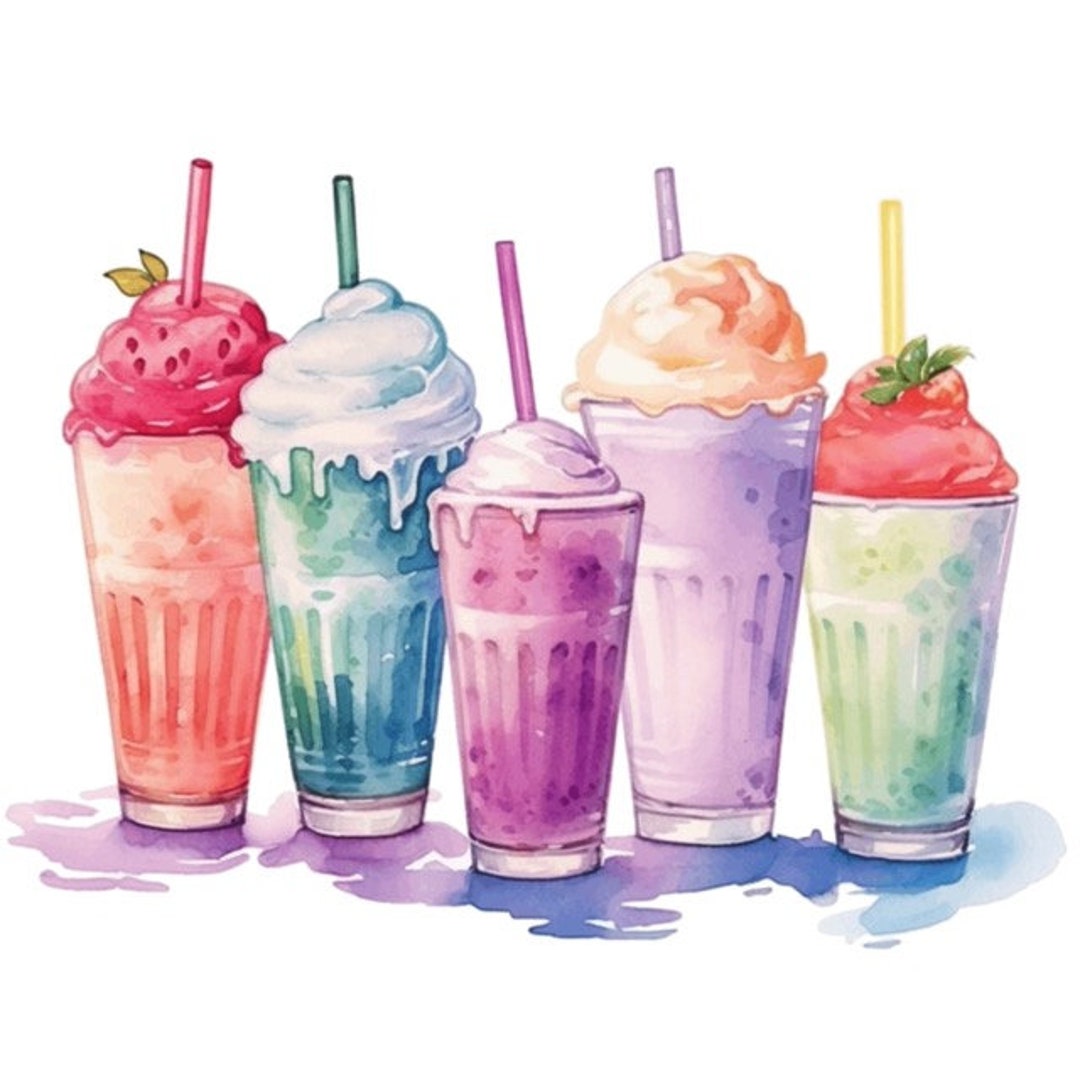 Milkshake Watercolor Clip Art 4 High Quality PNG Transparent Digital Card Making Crafts Mix ...