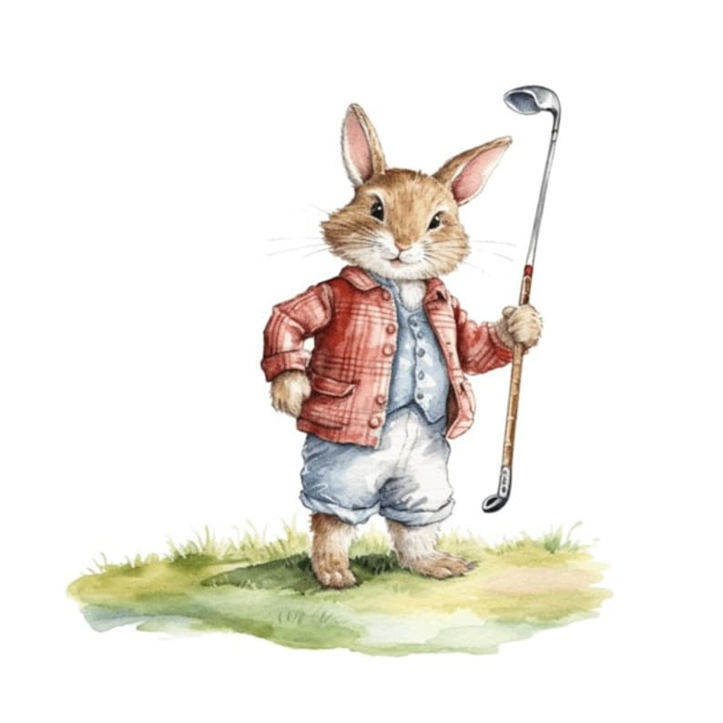 Bunny Rabbit Playing Golf Father's Day Watercolor Clip Art - Etsy