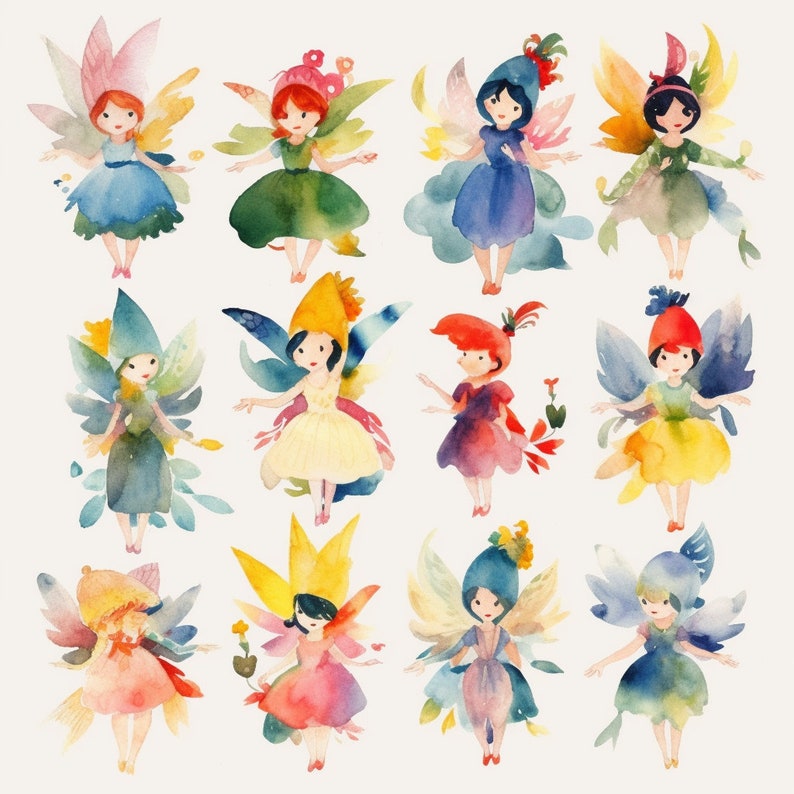 Watercolor Fairies Clipart 8 High Quality JPG Watercolor Art - Etsy